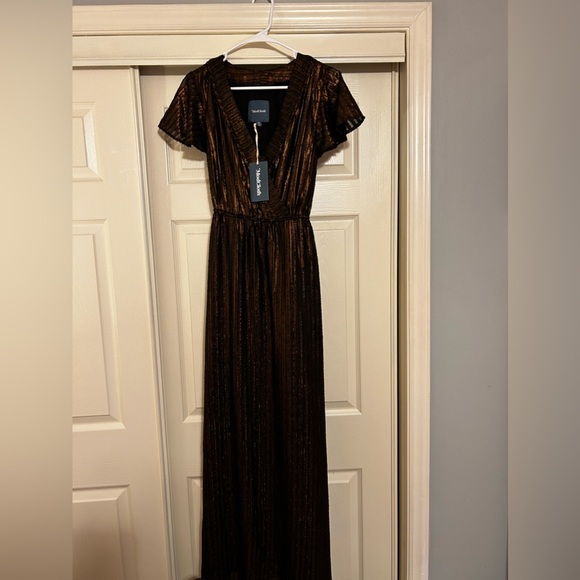 Modcloth | Dresses | Modcloth Your Time To Shine Bronze Metallic Maxi ...